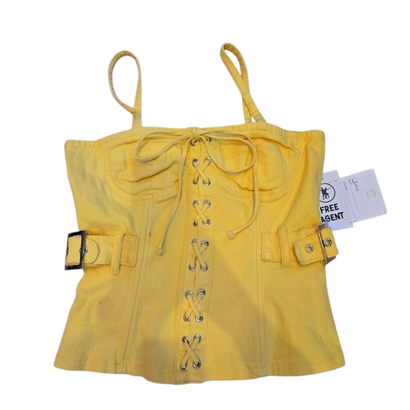 Virgin Only | Tops | Virgin Only Yellow Denim Laceup Corset Top | Poshmark